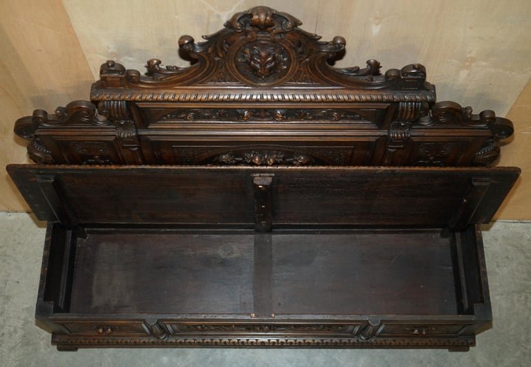 Antique Hand Carved Dutch Circa 1860 Monks Settle Bench with Internal ...