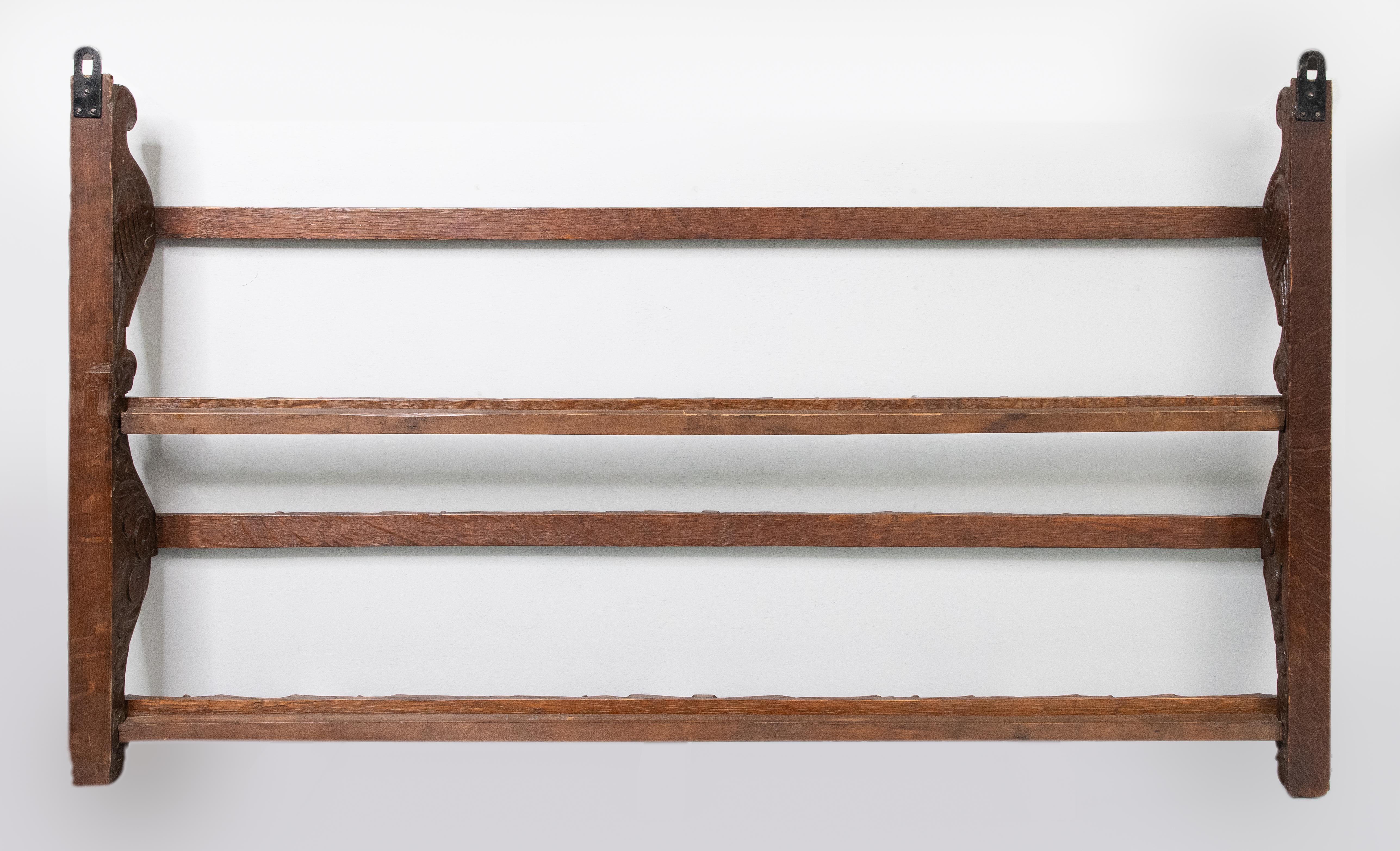 Antique Hand-Carved English Oak Plate Rack For Sale at 1stDibs