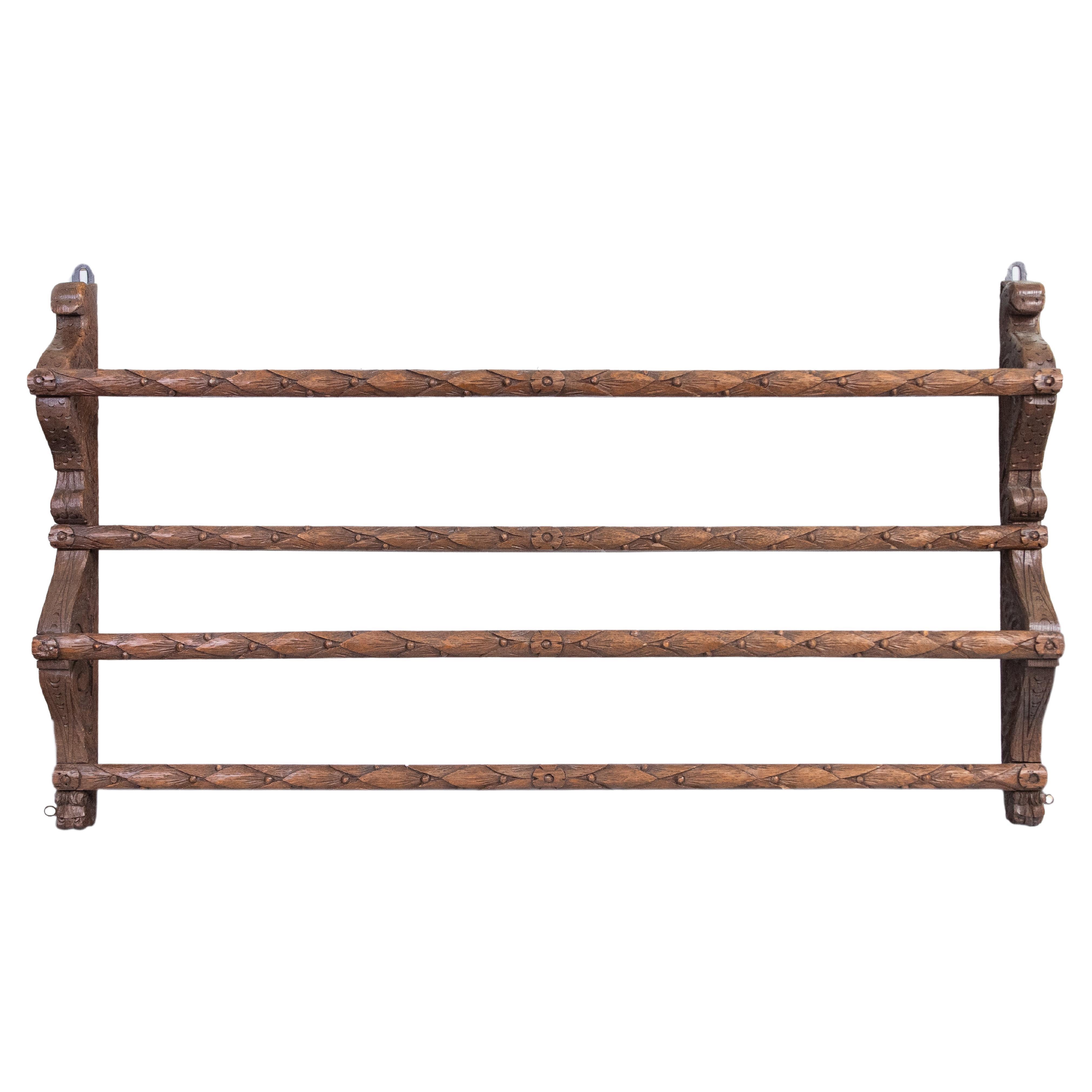 Antique Hand-Carved English Oak Plate Rack For Sale at 1stDibs
