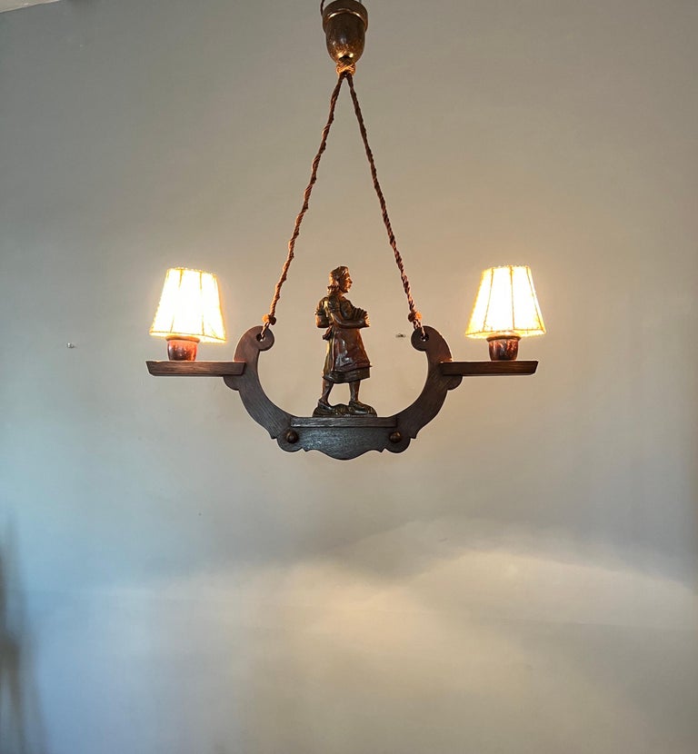 Antique Hand Carved Folk Art Pendant Light w. Accordion Playing ...