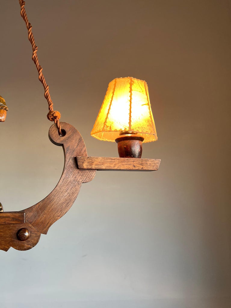 Antique Hand Carved Folk Art Pendant Light w. Accordion Playing ...