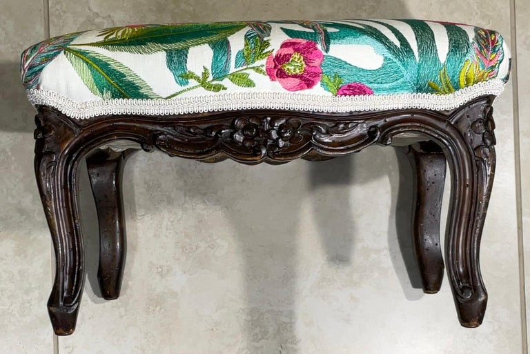 Antique Hand Carved Foot Stool For Sale at 1stDibs