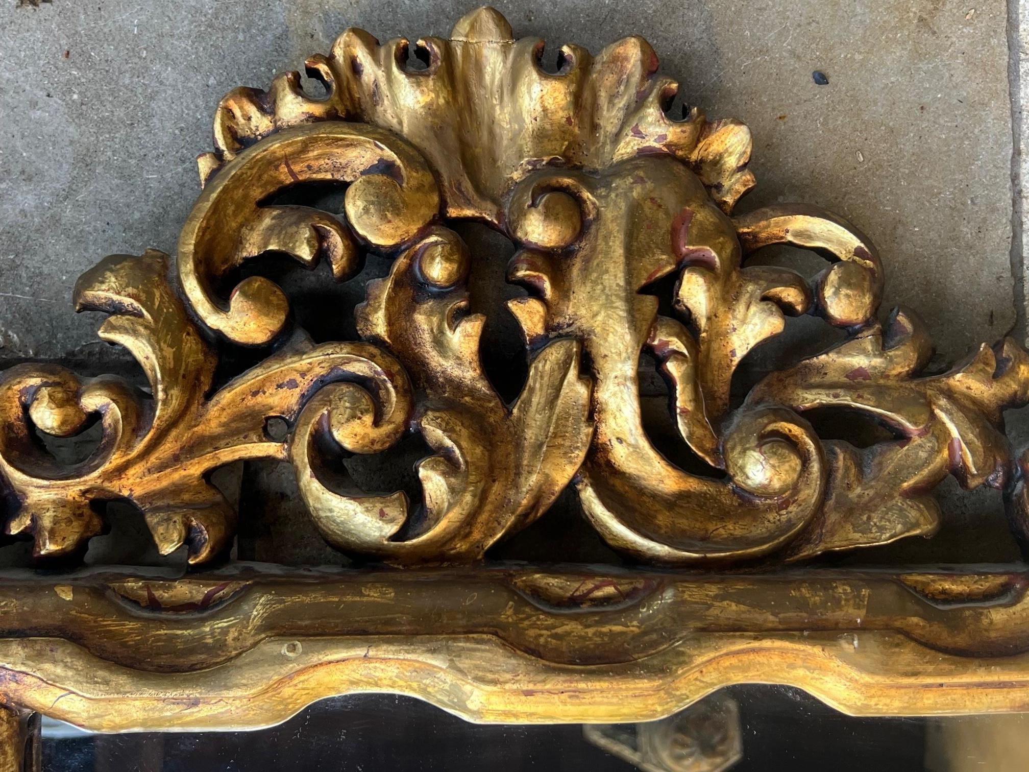 Antique Hand Carved Gilt Baroque Mirror Signed Gallo For Sale at 1stDibs