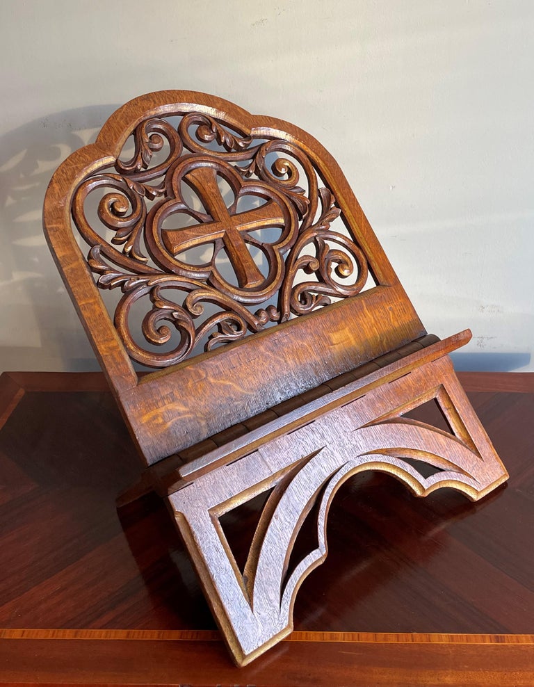 Antique Hand Carved and Gilt Oak Gothic Revival Bible Stand with ...