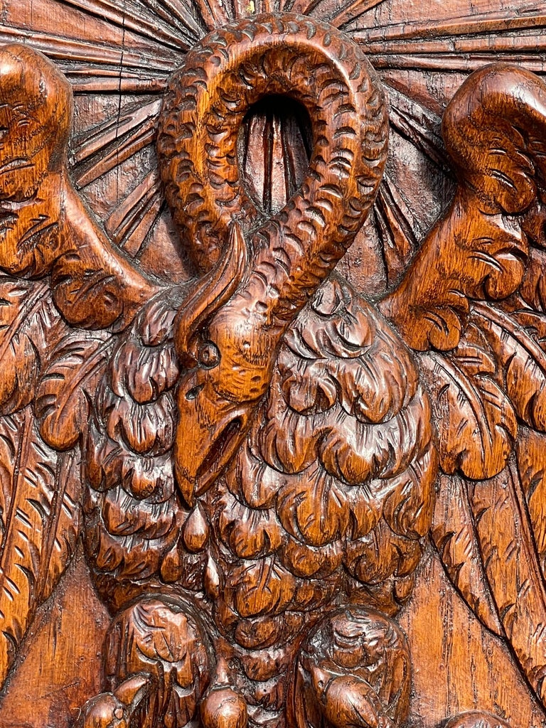 Antique Hand Carved Gothic Church Panel of Feeding Pelican as Symbol of ...