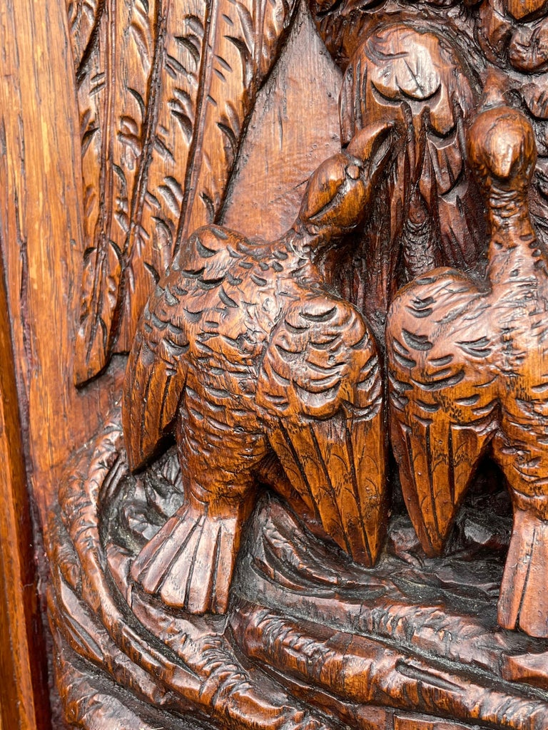 Antique Hand Carved Gothic Church Panel of Feeding Pelican as Symbol of ...