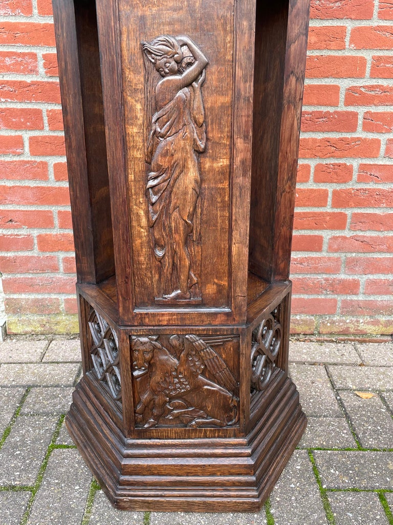 Antique Hand Carved Gothic Column Stand with Saint Luke, Mark and John ...