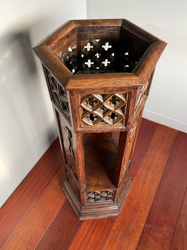 Antique Hand Carved Gothic Column Stand with Saint Luke, Mark and John ...