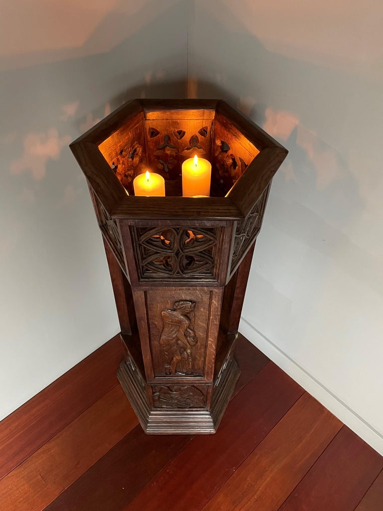 Antique Hand Carved Gothic Column Stand with Saint Luke, Mark and John ...