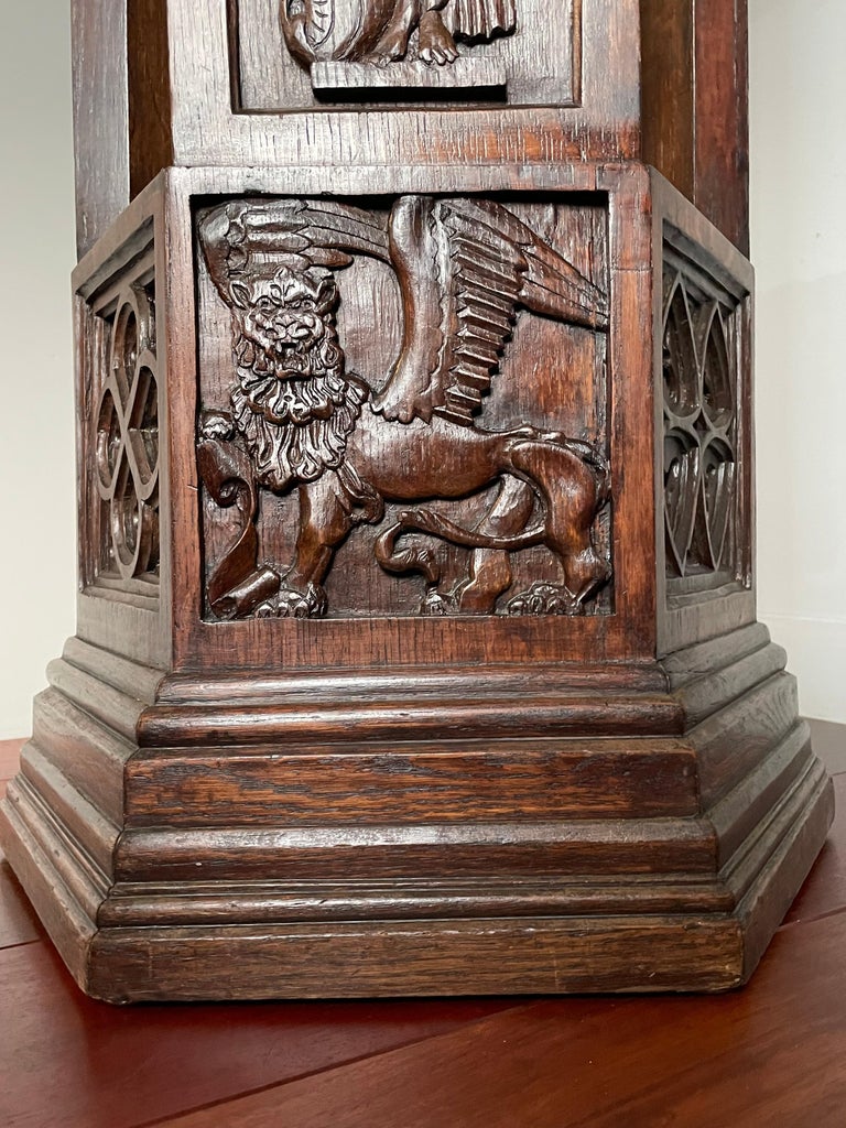 Antique Hand Carved Gothic Column Stand with Saint Luke, Mark and John ...
