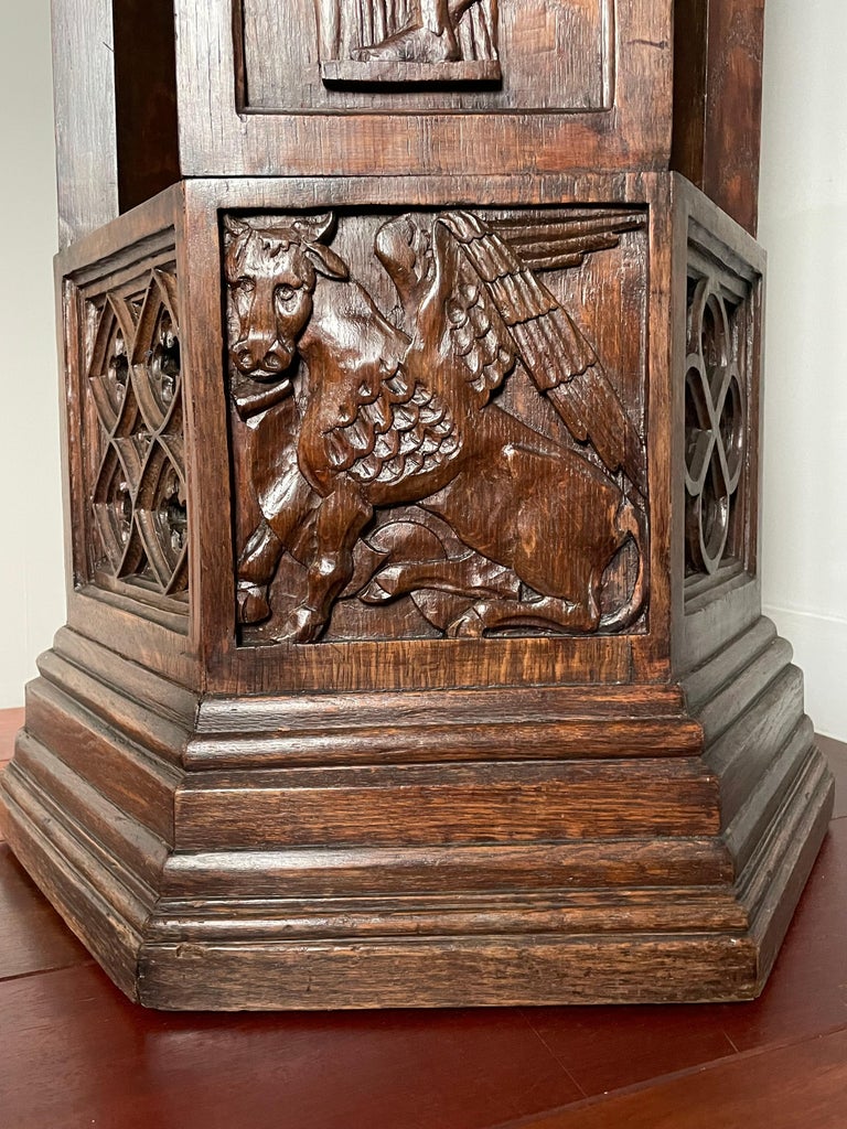 Antique Hand Carved Gothic Column Stand with Saint Luke, Mark and John ...