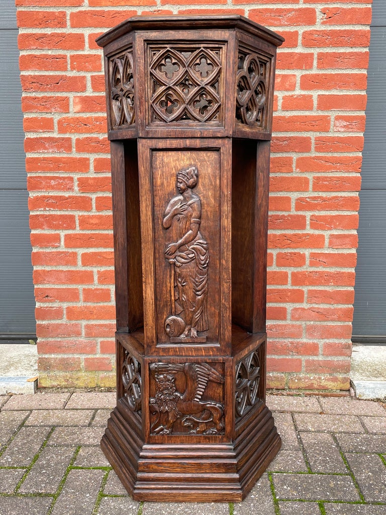 Antique Hand Carved Gothic Column Stand with Saint Luke, Mark and John ...