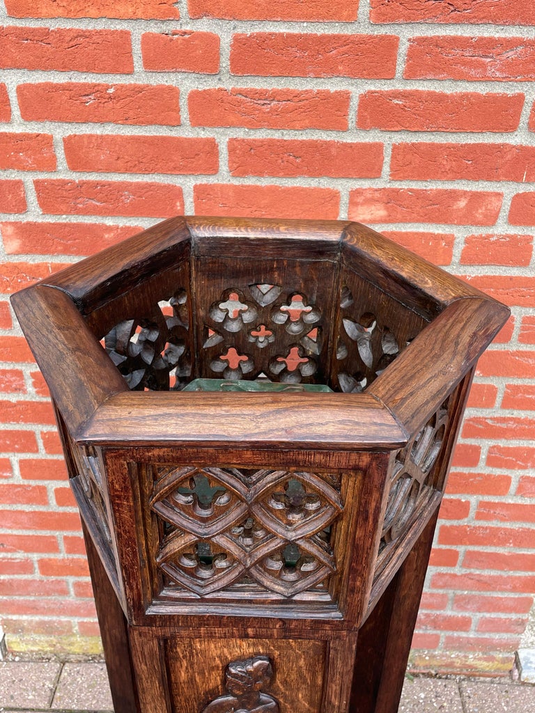Antique Hand Carved Gothic Column Stand with Saint Luke, Mark and John ...