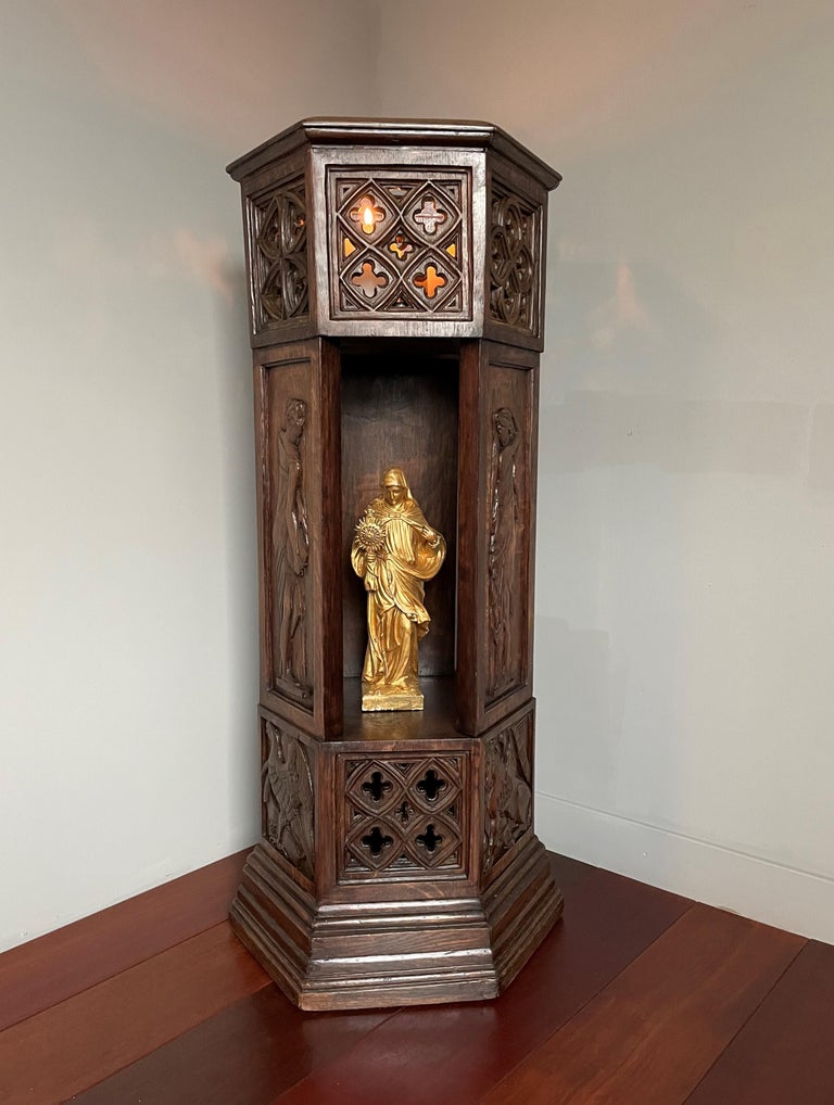 Antique Hand Carved Gothic Column Stand with Saint Luke, Mark and John ...