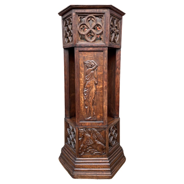 Antique Hand Carved Gothic Column Stand with Saint Luke, Mark and John ...