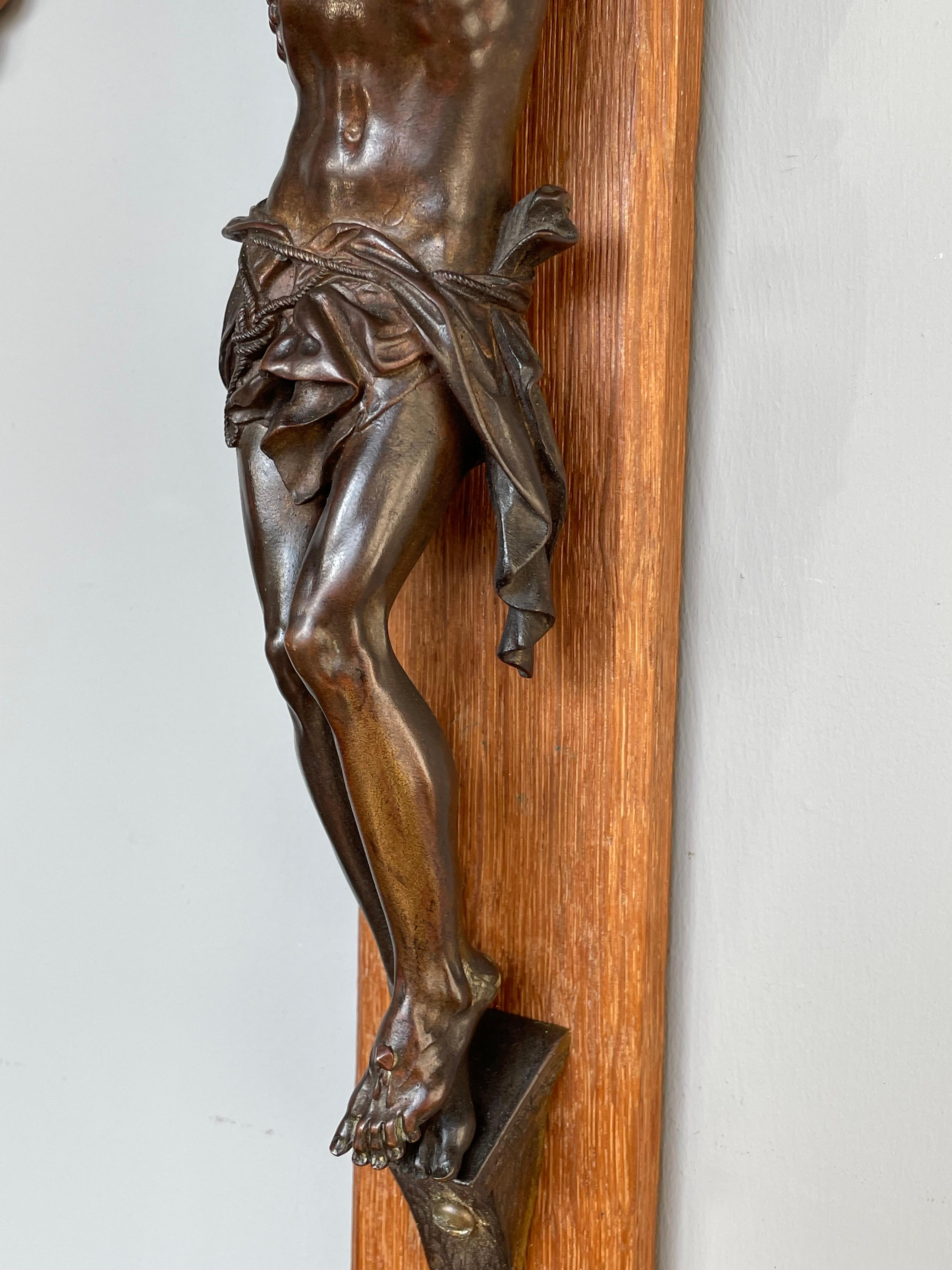 Antique Hand Carved Gothic Revival Oak Wall Crucifix w. Bronze Corpus ...