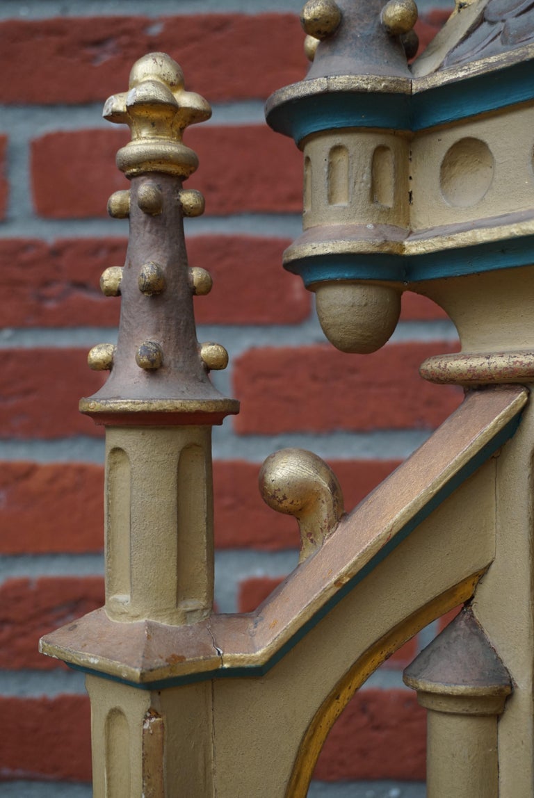 Antique Hand Carved and Hand Painted Wooden Gothic Tower Model with ...