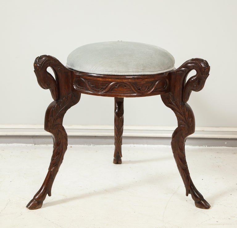 Antique Hand Carved Mahogany Swan Bench For Sale at 1stDibs