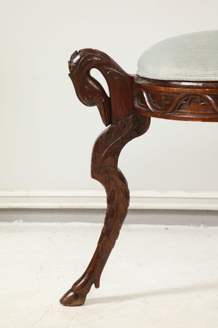 Antique Hand Carved Mahogany Swan Bench For Sale at 1stDibs
