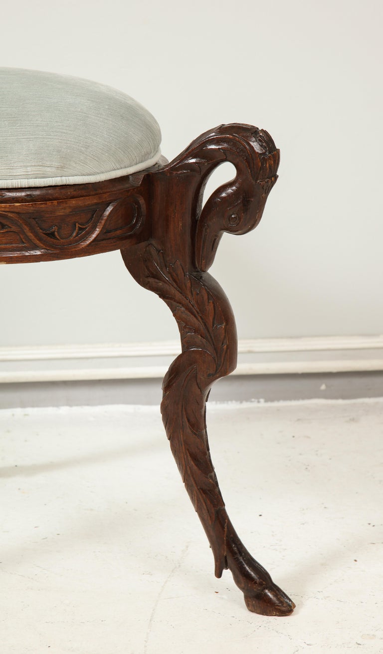 Antique Hand Carved Mahogany Swan Bench For Sale at 1stDibs