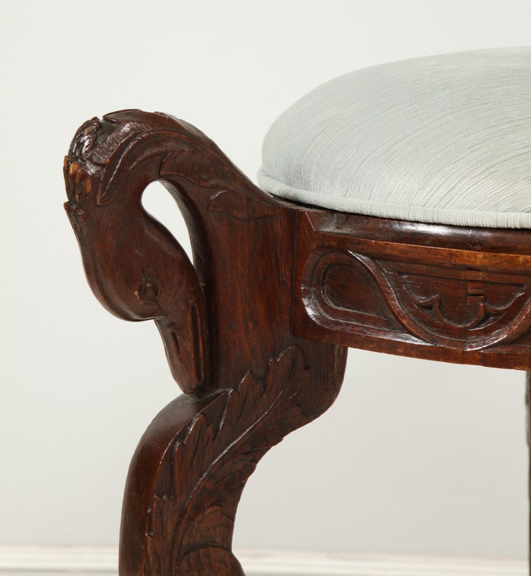 Antique Hand Carved Mahogany Swan Bench For Sale at 1stDibs