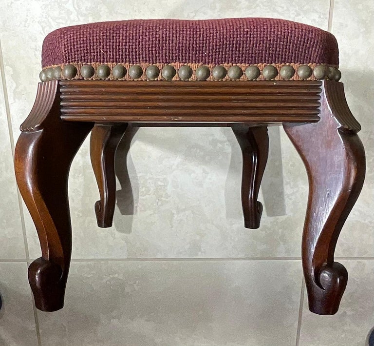 Antique Hand Carved Needlepoint Textile Upholstered Foot Stool For Sale ...
