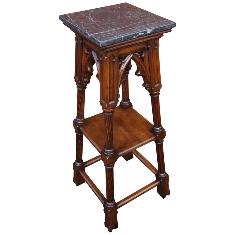 Antique Hand Carved Nutwood and Stunning Marble Top Gothic Revival ...