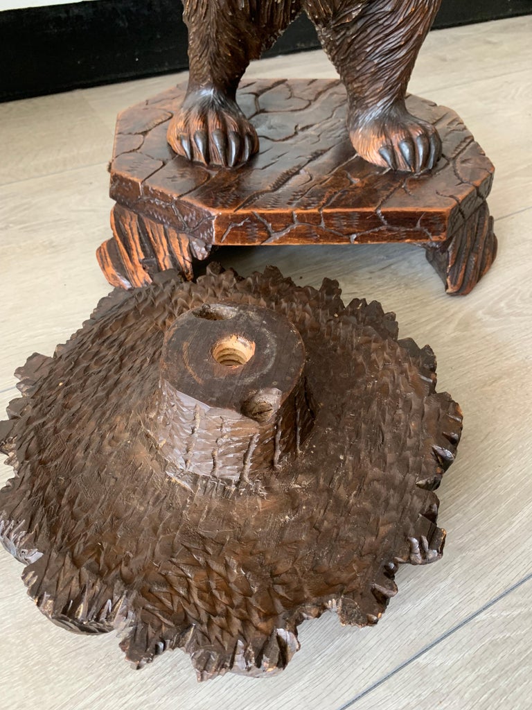 Hand Carved Nutwood Swiss Black Forest Bear Table Stand with Hinging ...