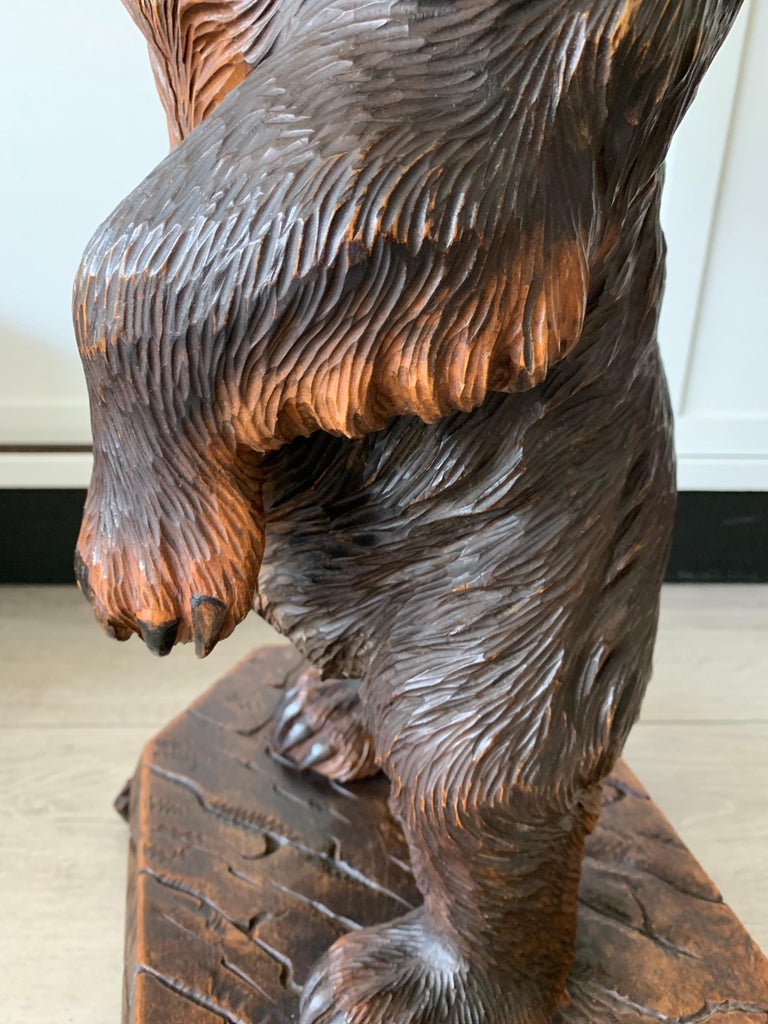 Hand Carved Nutwood Swiss Black Forest Bear Table Stand with Hinging ...
