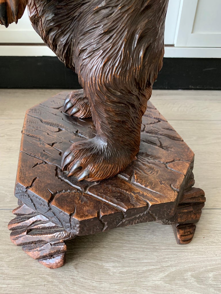 Hand Carved Nutwood Swiss Black Forest Bear Table Stand with Hinging ...
