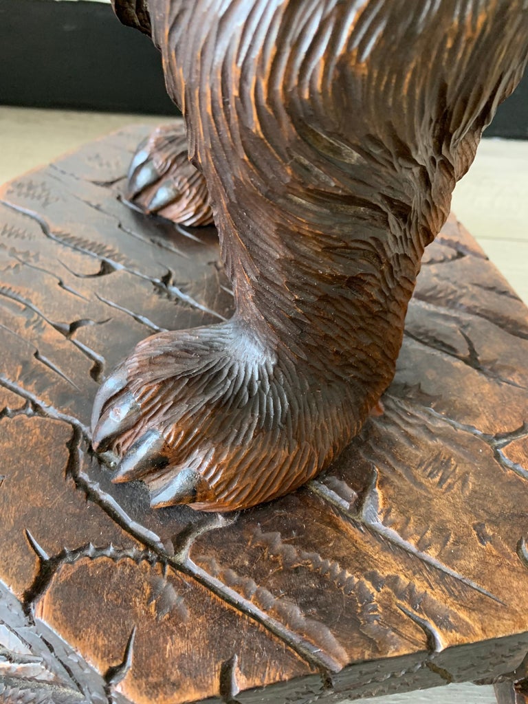 Hand Carved Nutwood Swiss Black Forest Bear Table Stand with Hinging ...