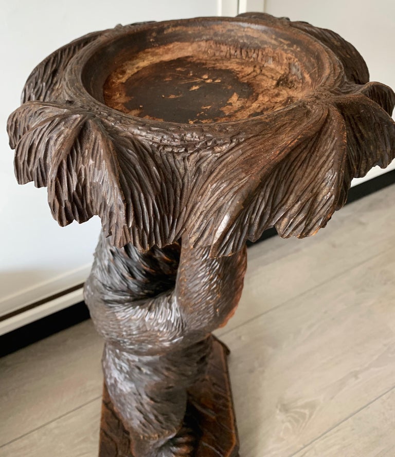 Hand Carved Nutwood Swiss Black Forest Bear Table Stand with Hinging ...