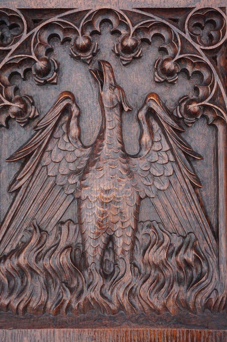 Antique Hand Carved Oak Gothic Art Panel of an Eagle as Symbol of Saint ...