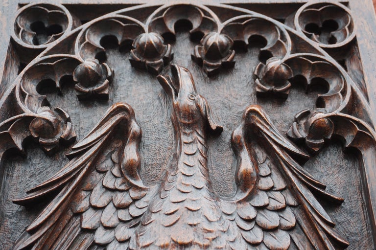 Antique Hand Carved Oak Gothic Art Panel of an Eagle as Symbol of Saint ...