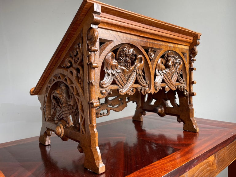 Antique Hand Carved Oak Gothic Revival Bible Stand with Evangelist ...
