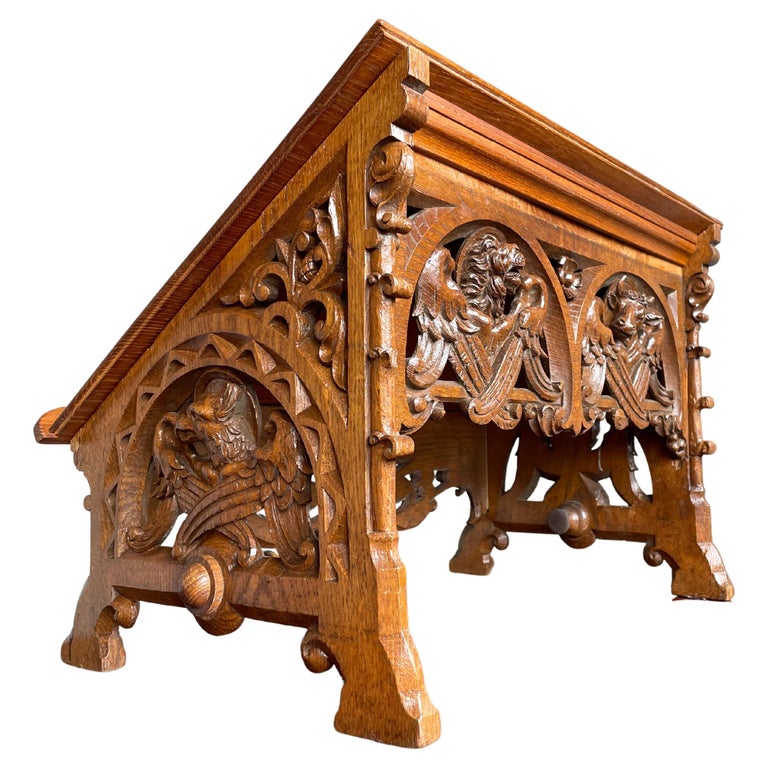 Antique Hand Carved Oak Gothic Revival Bible Stand with Evangelist ...