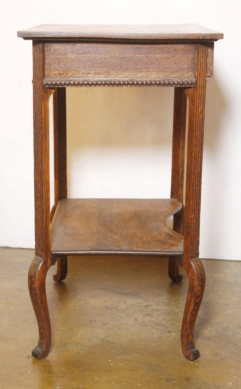 Antique Hand Carved Oak Side Table Single Drawer For Sale at 1stDibs