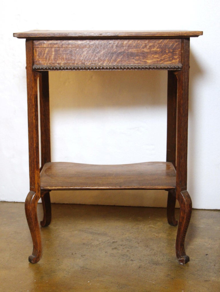 Antique Hand Carved Oak Side Table Single Drawer For Sale at 1stDibs