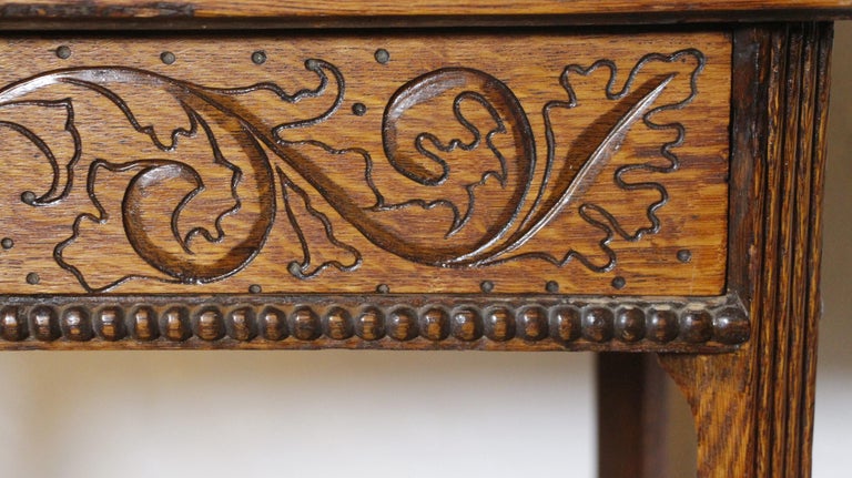 Antique Hand Carved Oak Side Table Single Drawer For Sale at 1stDibs