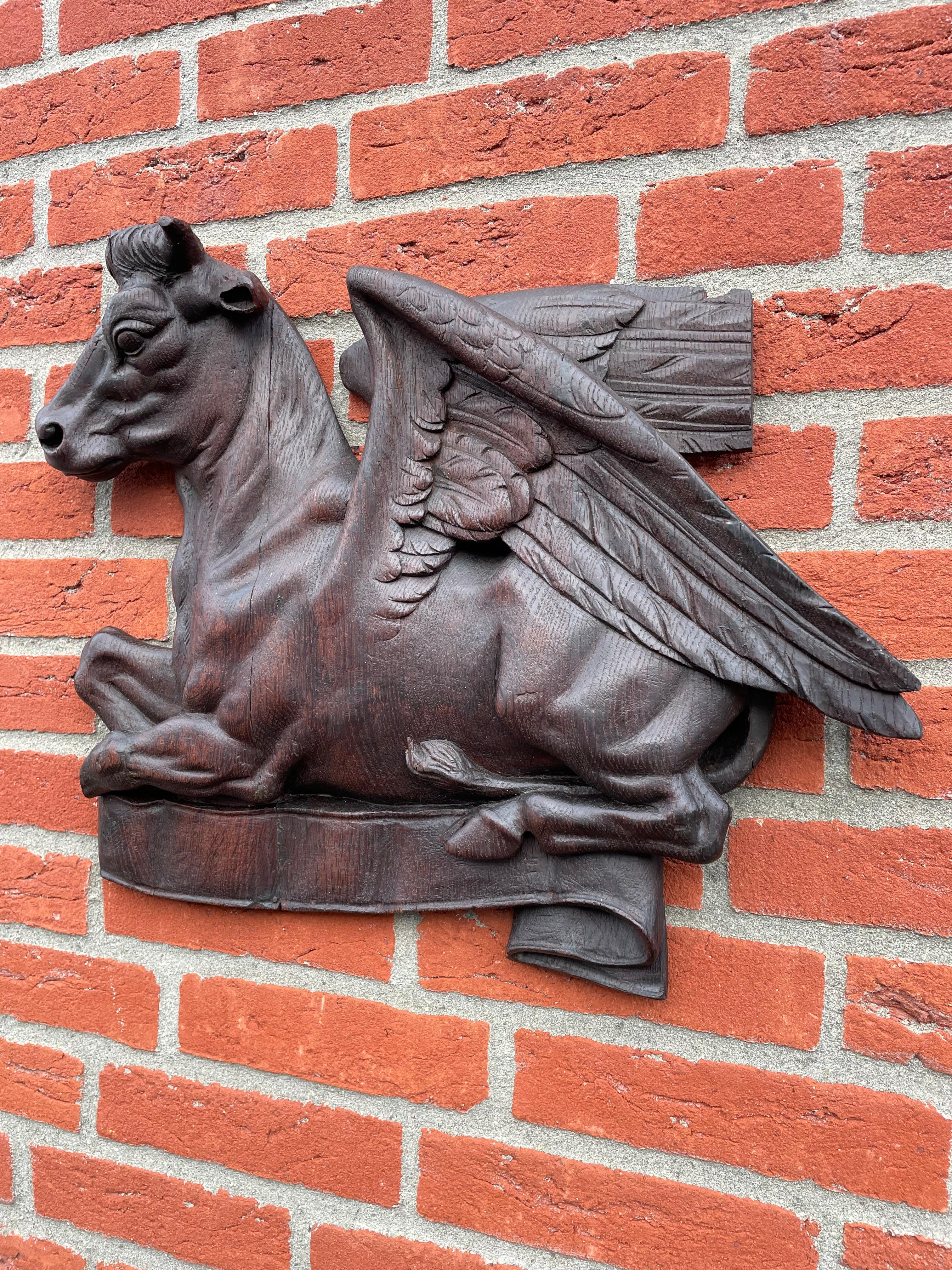 Antique Hand Carved Oak Winged Ox Sculpture, Symbol of Saint Luke the ...