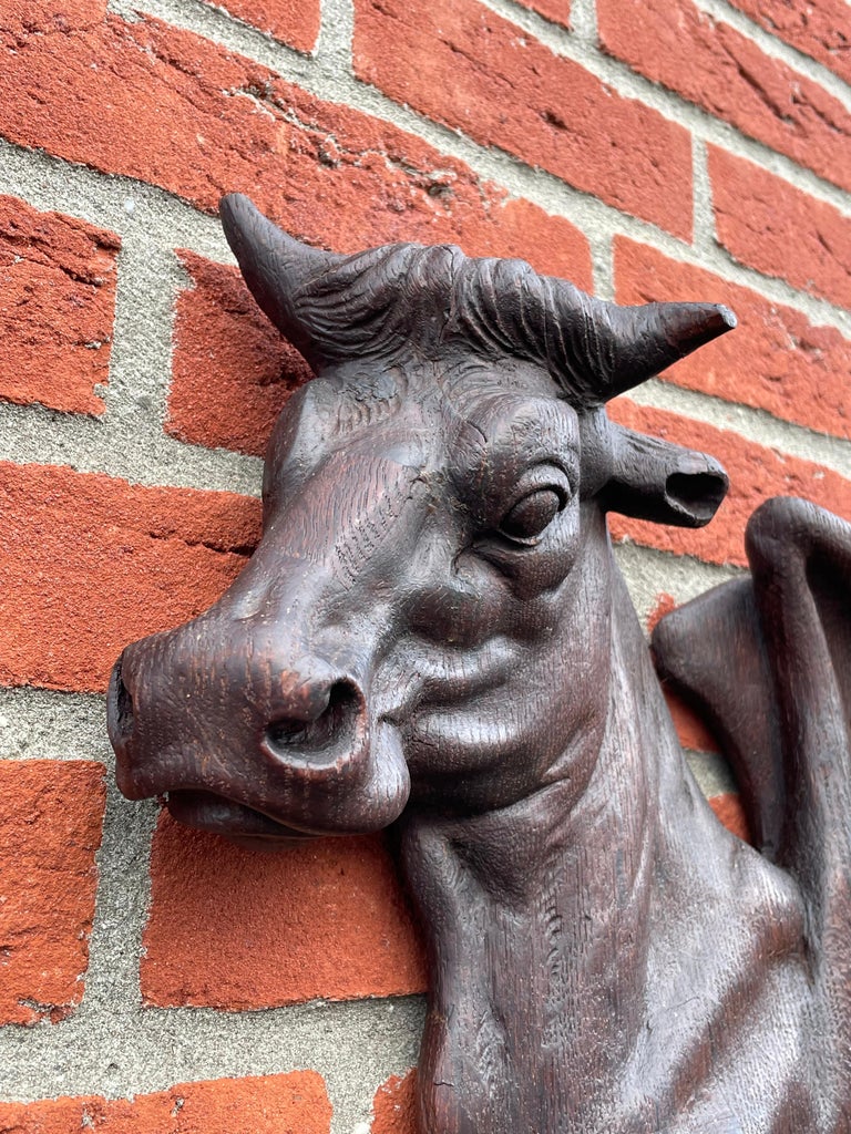 Antique Hand Carved Oak Winged Ox Sculpture, Symbol of Saint Luke the ...