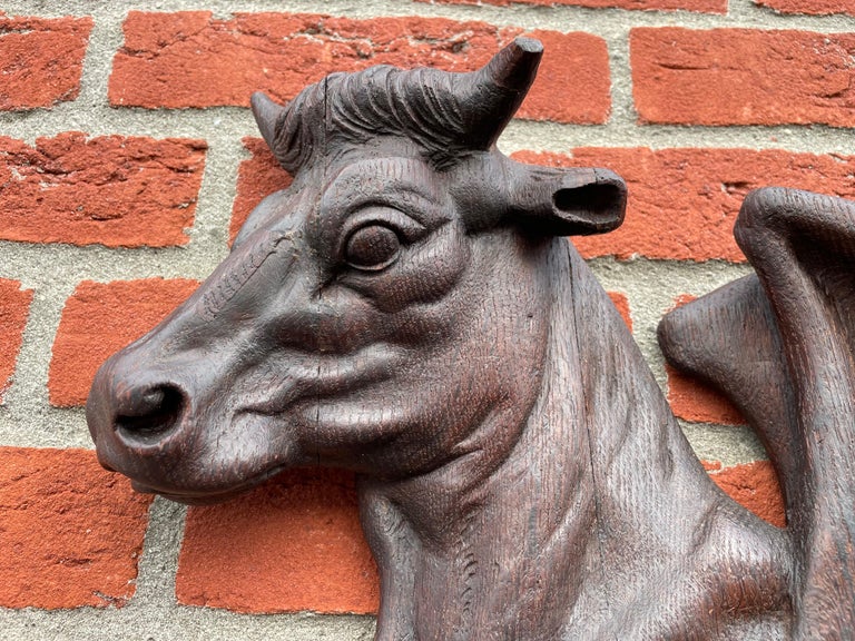 Antique Hand Carved Oak Winged Ox Sculpture, Symbol of Saint Luke the Evangelist For Sale at 1stDibs