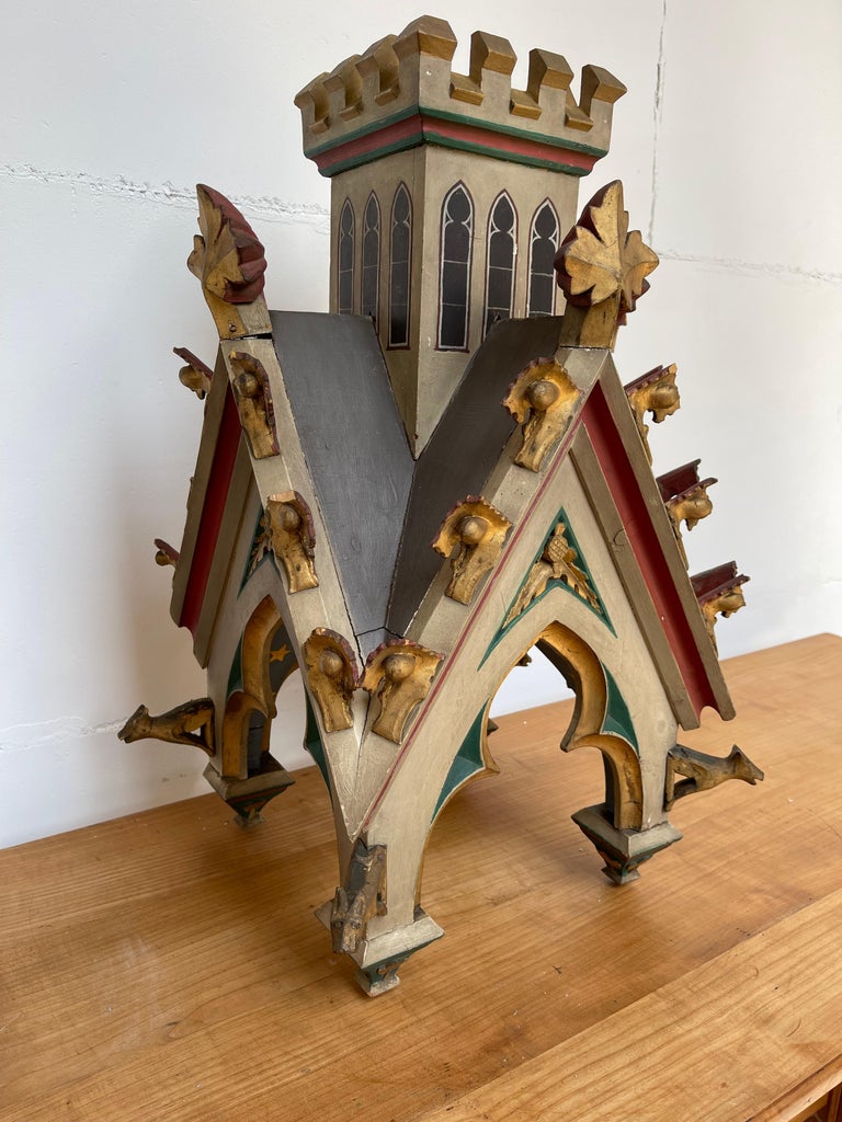 Antique Hand Carved and Painted Gothic Tower Model For Wall Hanging or ...