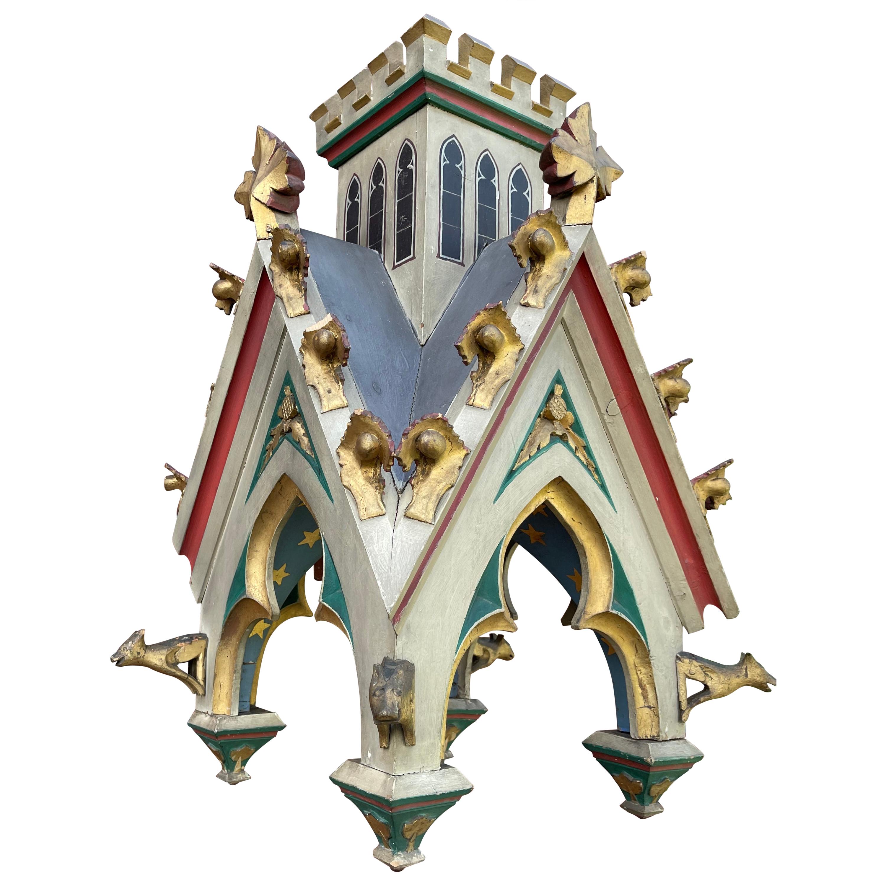 Antique Hand Carved and Painted Gothic Tower Model For Wall Hanging or ...