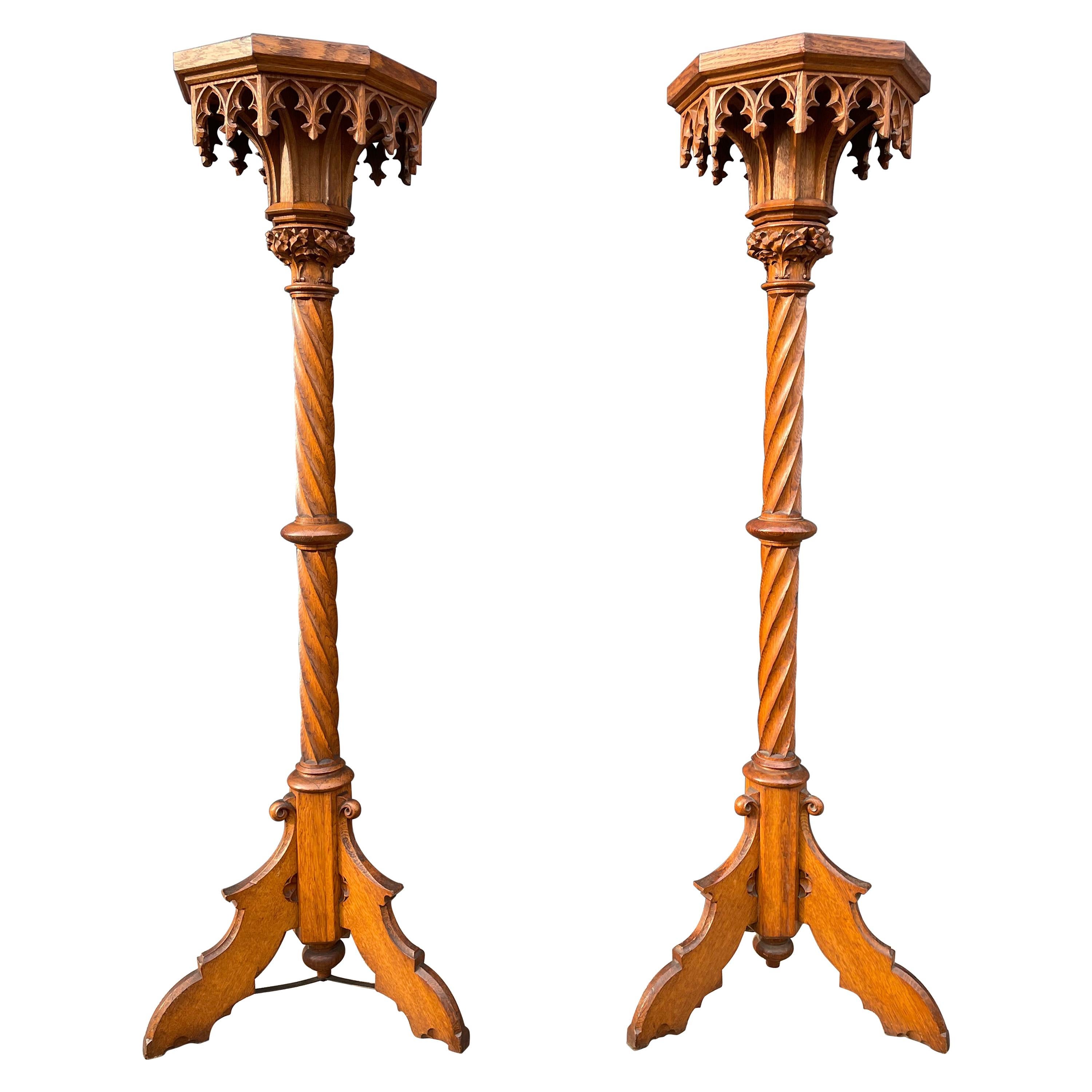 Antique Hand Carved Pair of Oak Gothic Revival Church Columns ...