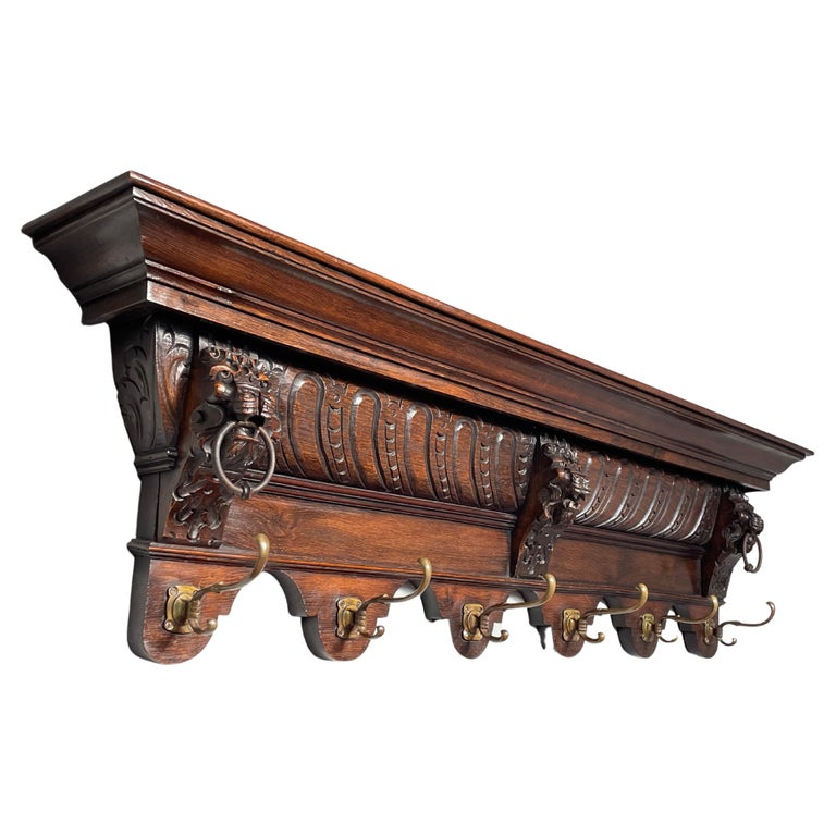Antique Hand Carved Renaissance Revival Wall Coat Rack with Lion Mask ...