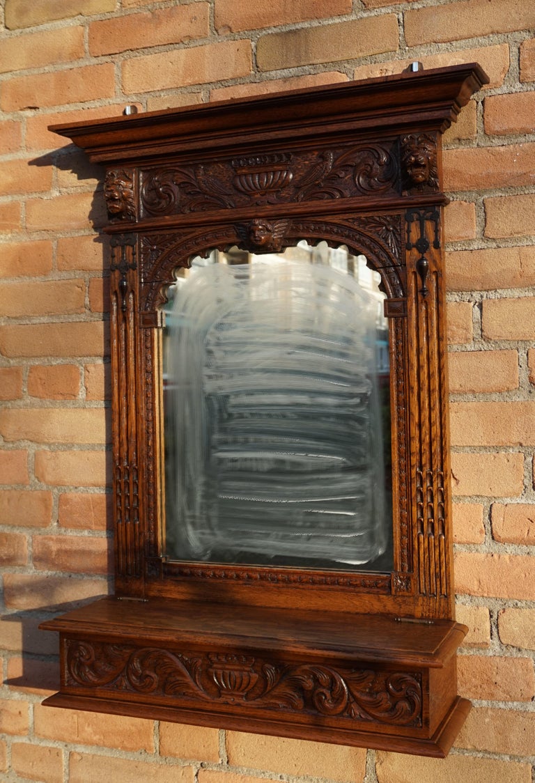 Hand Carved Renaissance Revival Wall Mirror with Lidded Gloves and ...