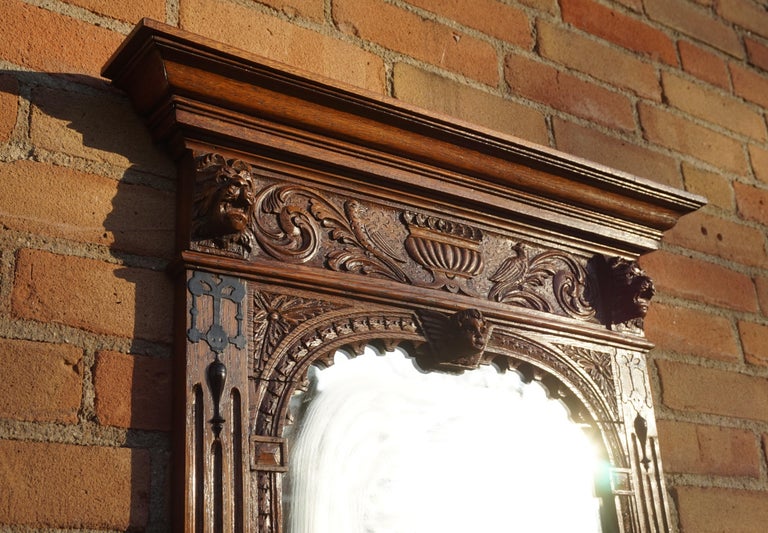 Hand Carved Renaissance Revival Wall Mirror with Lidded Gloves and ...