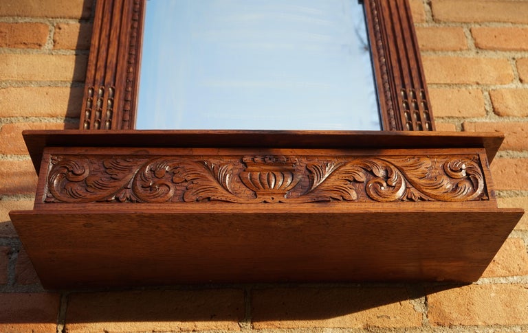 Hand Carved Renaissance Revival Wall Mirror with Lidded Gloves and ...