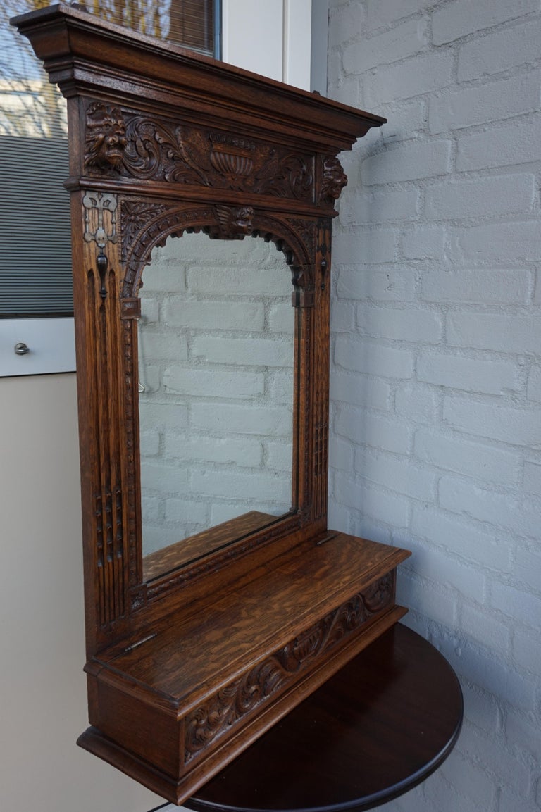 Hand Carved Renaissance Revival Wall Mirror with Lidded Gloves and ...